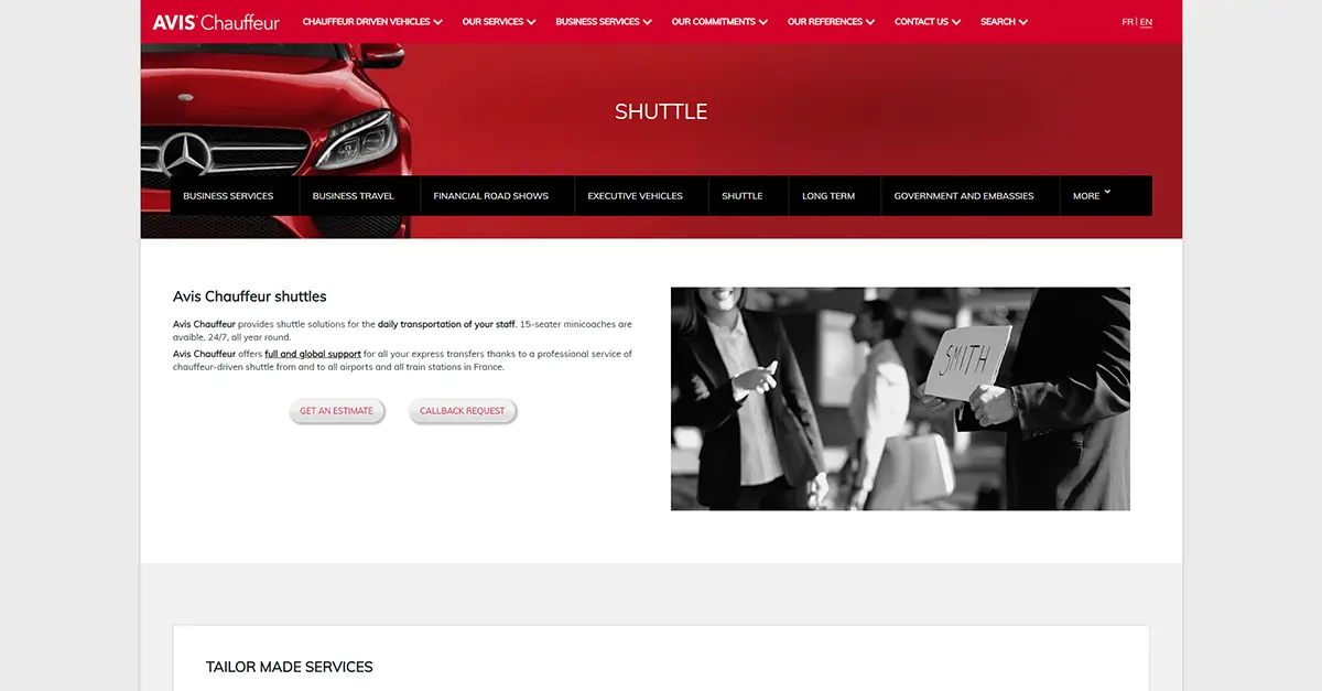 Avis Chauffeur rental offer: staff shuttle